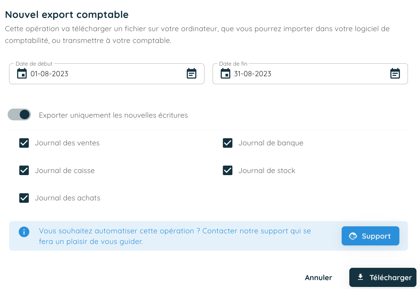 1. La gestion de mes exports comptables: sélectionner le logiciel cible et l'export des format ...