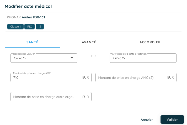 8. Ajouter ou modifier un code LPP depuis le devis ou la facture ...