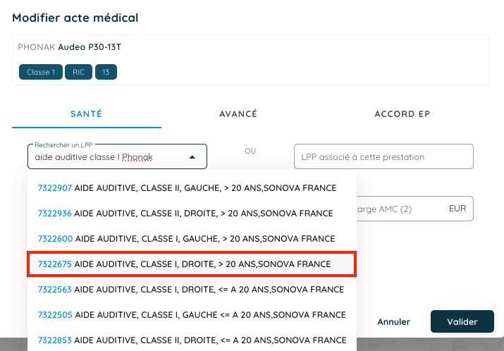 8. Ajouter ou modifier un code LPP depuis le devis ou la facture ...